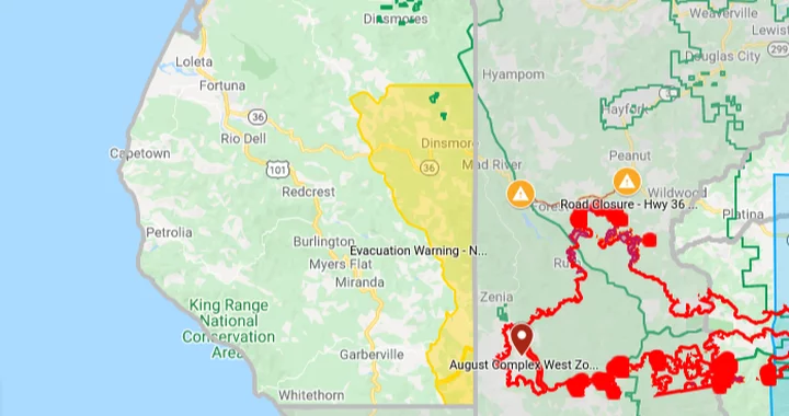 New Evacuation Warnings Issued for Southeastern Humboldt County as August Complex Makes New ...
